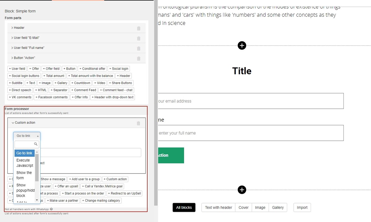 Custom Action on a User in a Form. Help center